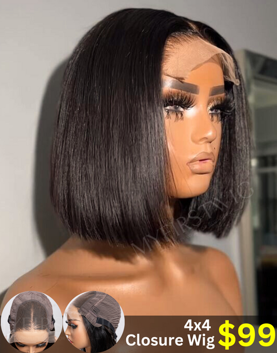 Middle Part 12 Inch Short Bob Invisible Glueless 4x4" Closure Wig - FL ...