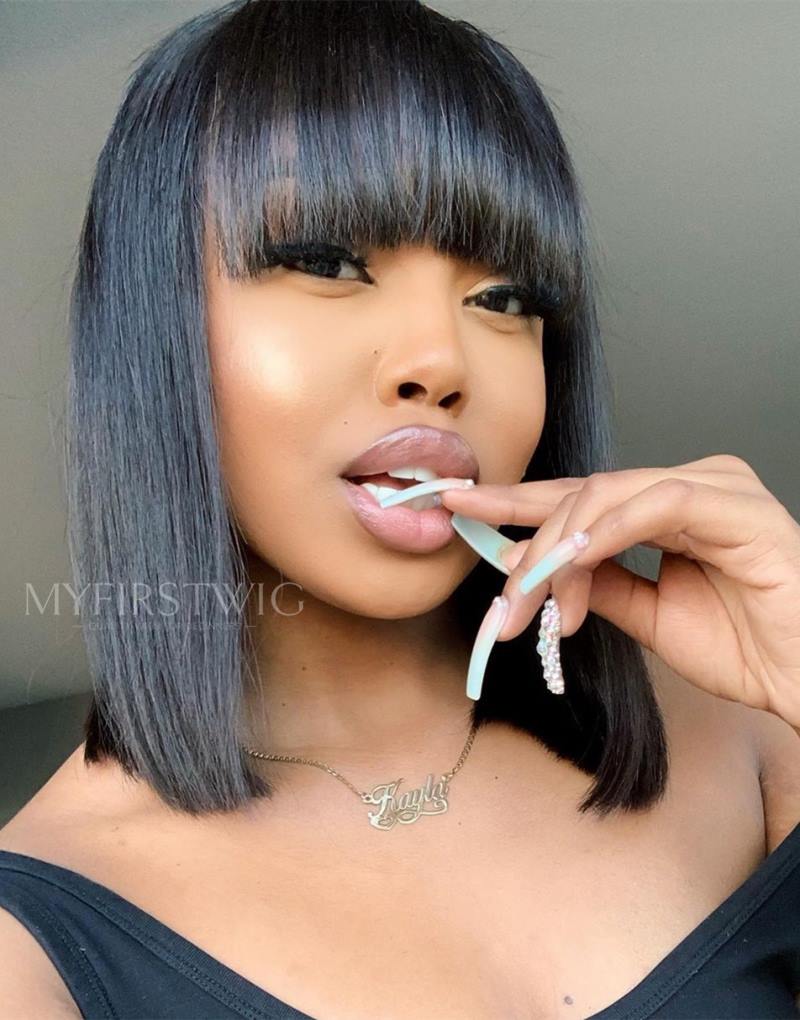[Blowout Sale] 12 Inch Bob With Bangs Wig Glueless Wig - CLB012 ...