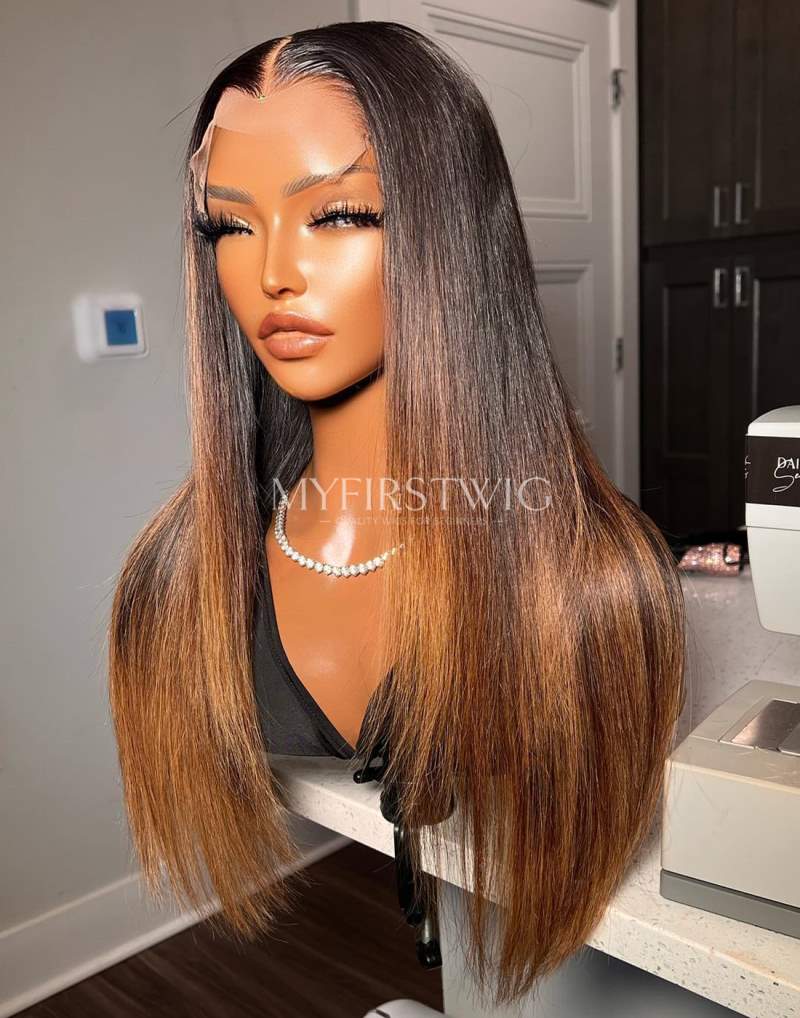 16-20 Inch Ombre Brown Straight Layers HD Lace Wear & Go Glueless Wig ...