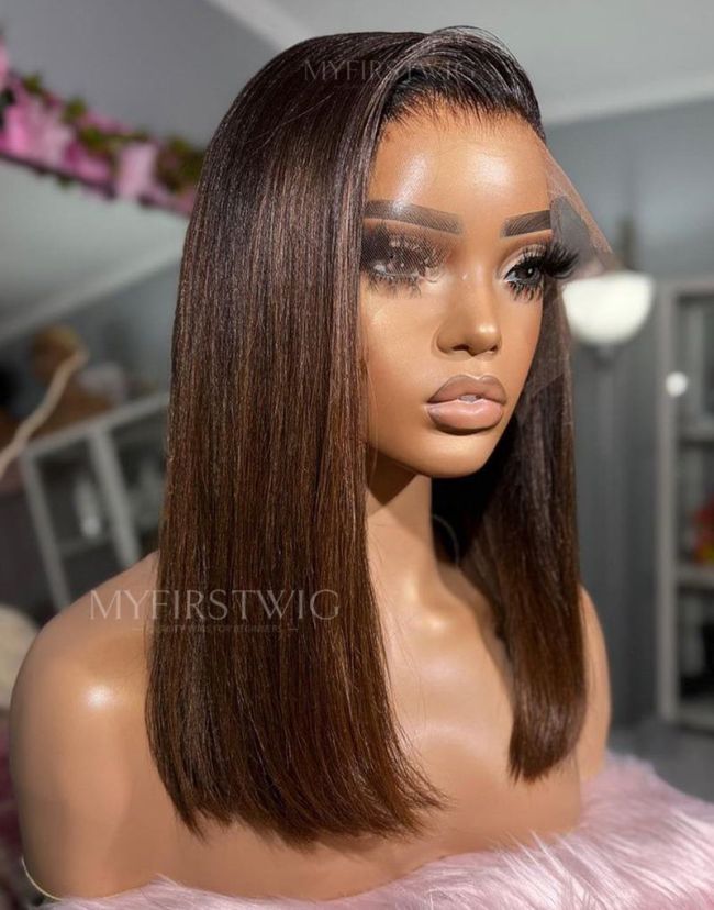 5x5 Closure Wig Ombre Long Bob Glueless Human Hair 18-24 Inch -CWOPH00 ...