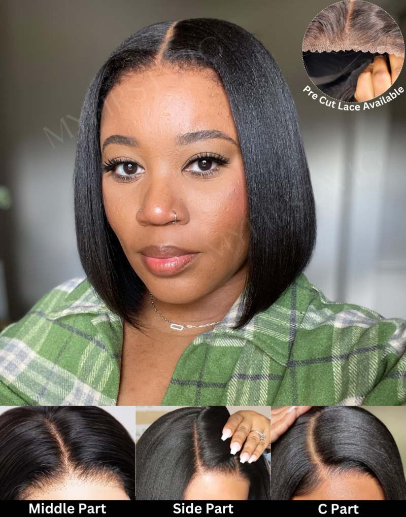 12 Inch Yaki Texture Bob Wig HD Lace Wear & Go Glueless Closure Wig ...