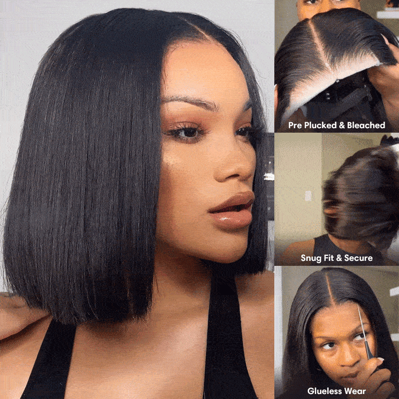 12 Inch Natural Black Bob Wig HD Lace Wear & Go Glueless Wig - CLB002 ...