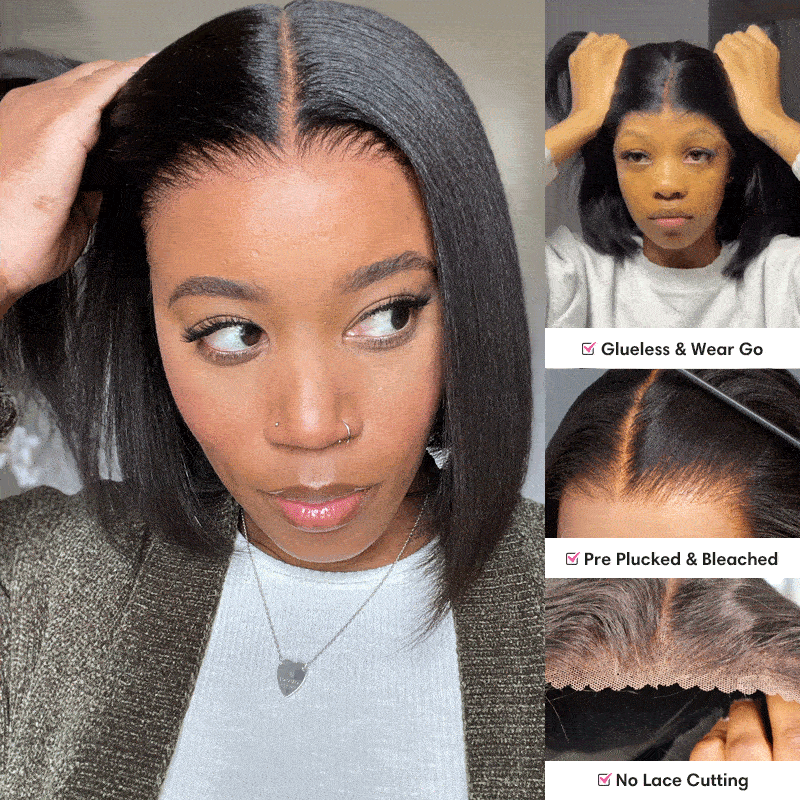 12 Inch Yaki Texture Bob Wig HD Lace Wear & Go Glueless Closure Wig ...