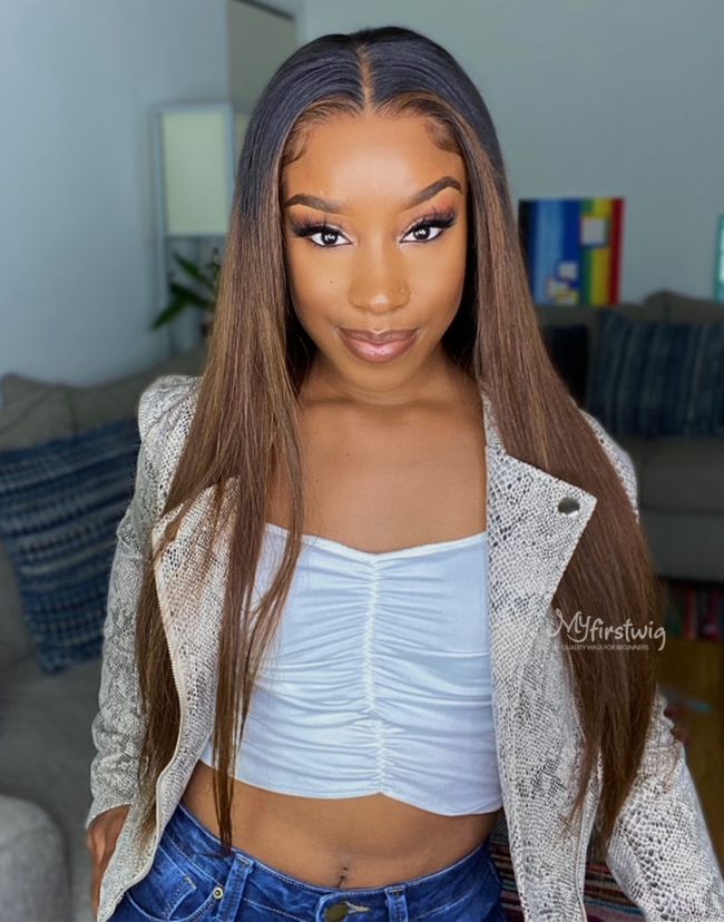 Ombre Brown Wig Fall Tone Invisible Glueless 4x4" Closure Wig - FL4440 ...