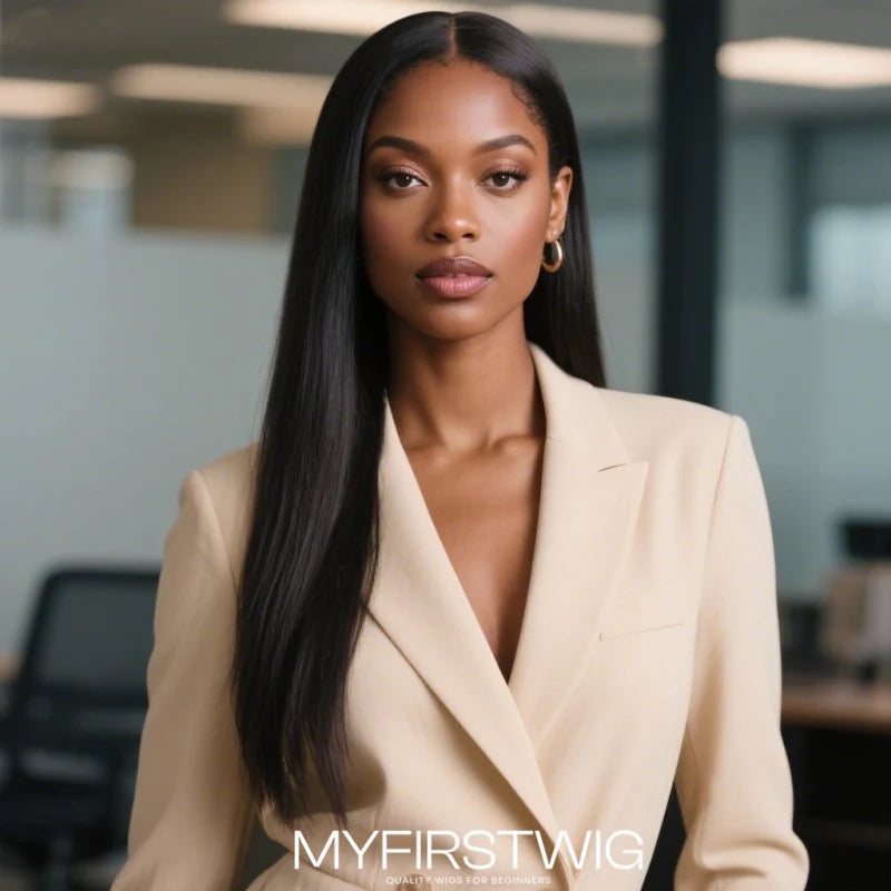 Wig for Office - Natural Hair Color Straight Long Wear & Go Glueless W ...