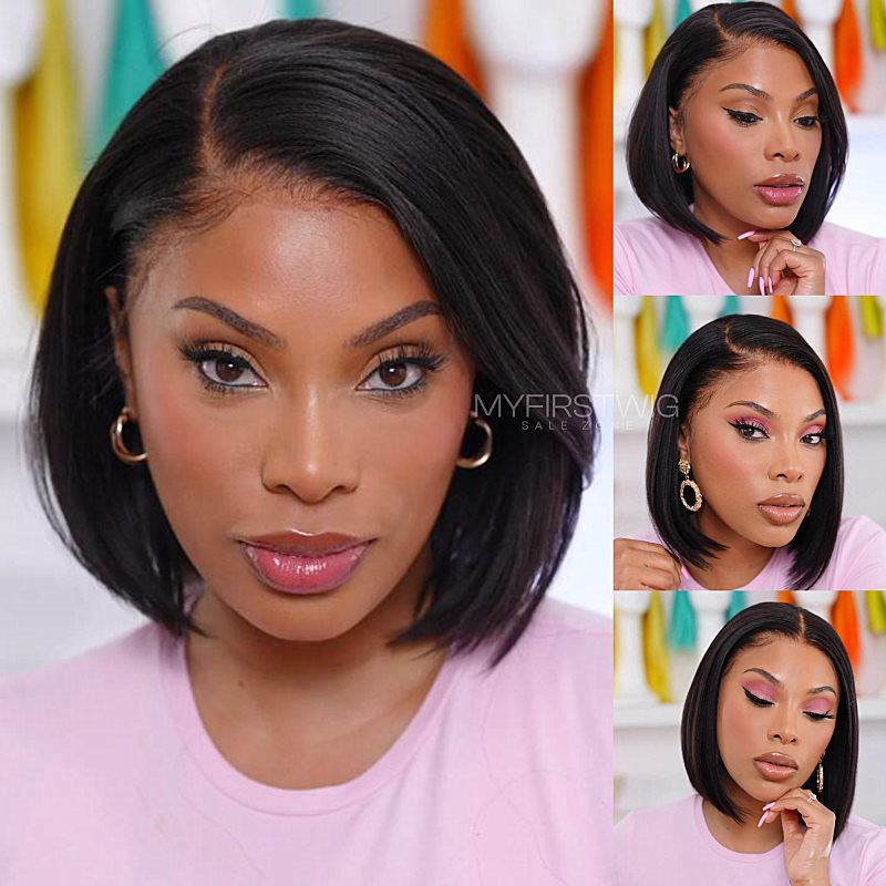 Yaki Texture Bob Side Part Wig HD Lace Wear & Go Glueless Closure Wig ...