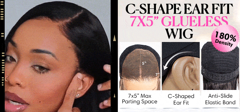 C-Shape Ear Fit 7x5" Wear & Go Glueless Wig 180% Density - Soft Wavy C ...
