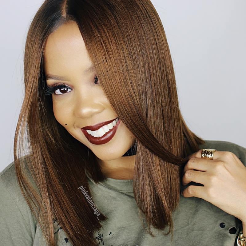 13x6 Ombre Brown Middle Part Shoulder Length Bob Glueless Lace Front W ...